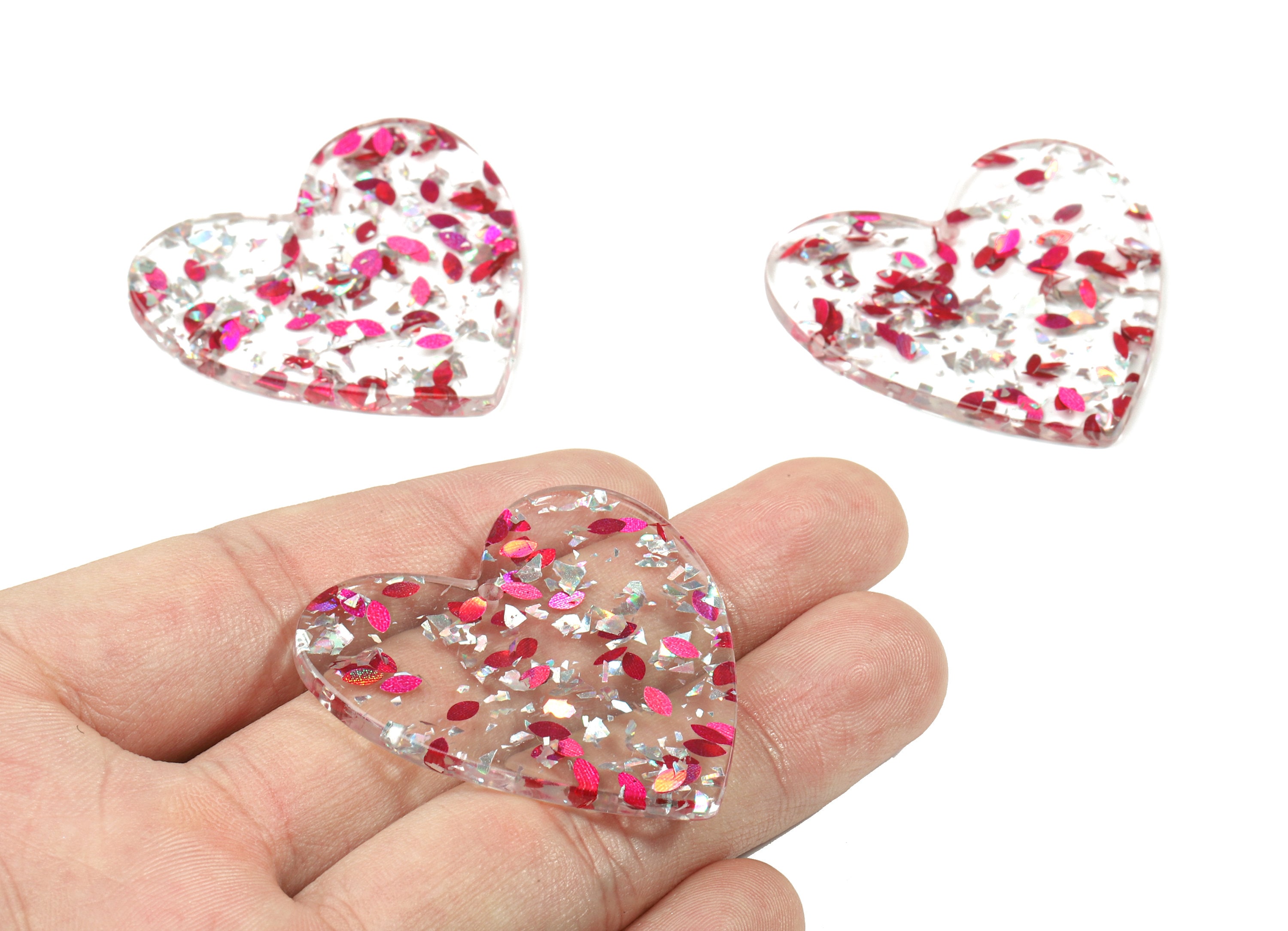 Acrylic Heart Earring Charms Heart Pendant Silver Pink | Etsy