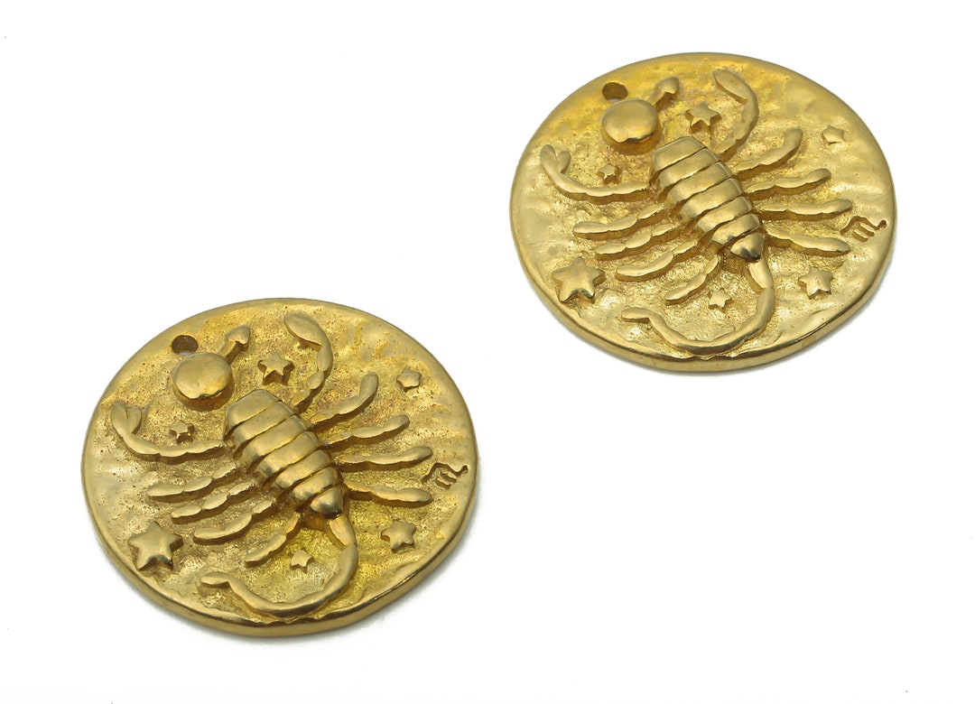 Scorpio Round Charm - Raw Brass Star Pendant - Brass Zodiac Pendant ...