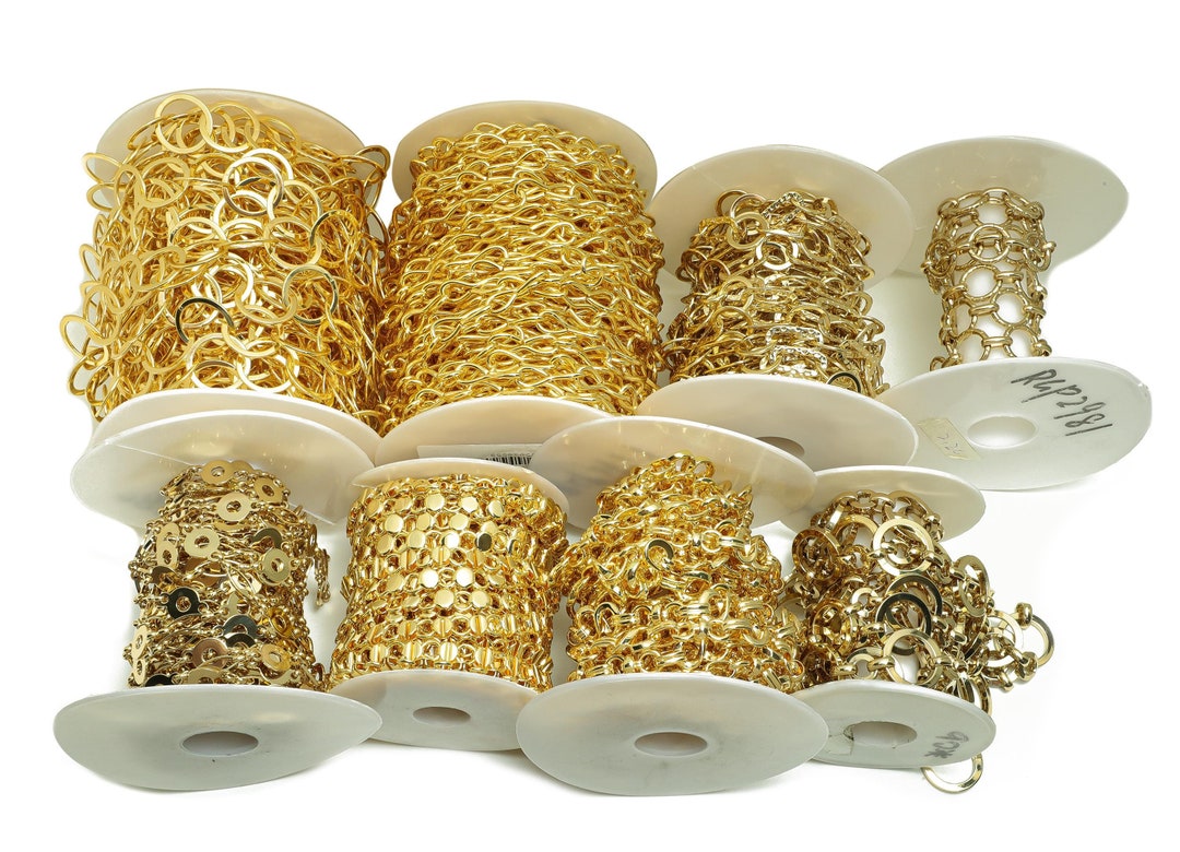 Gold Round Cable Chain - 18K Real Gold Brass Flat Round Link Chain ...