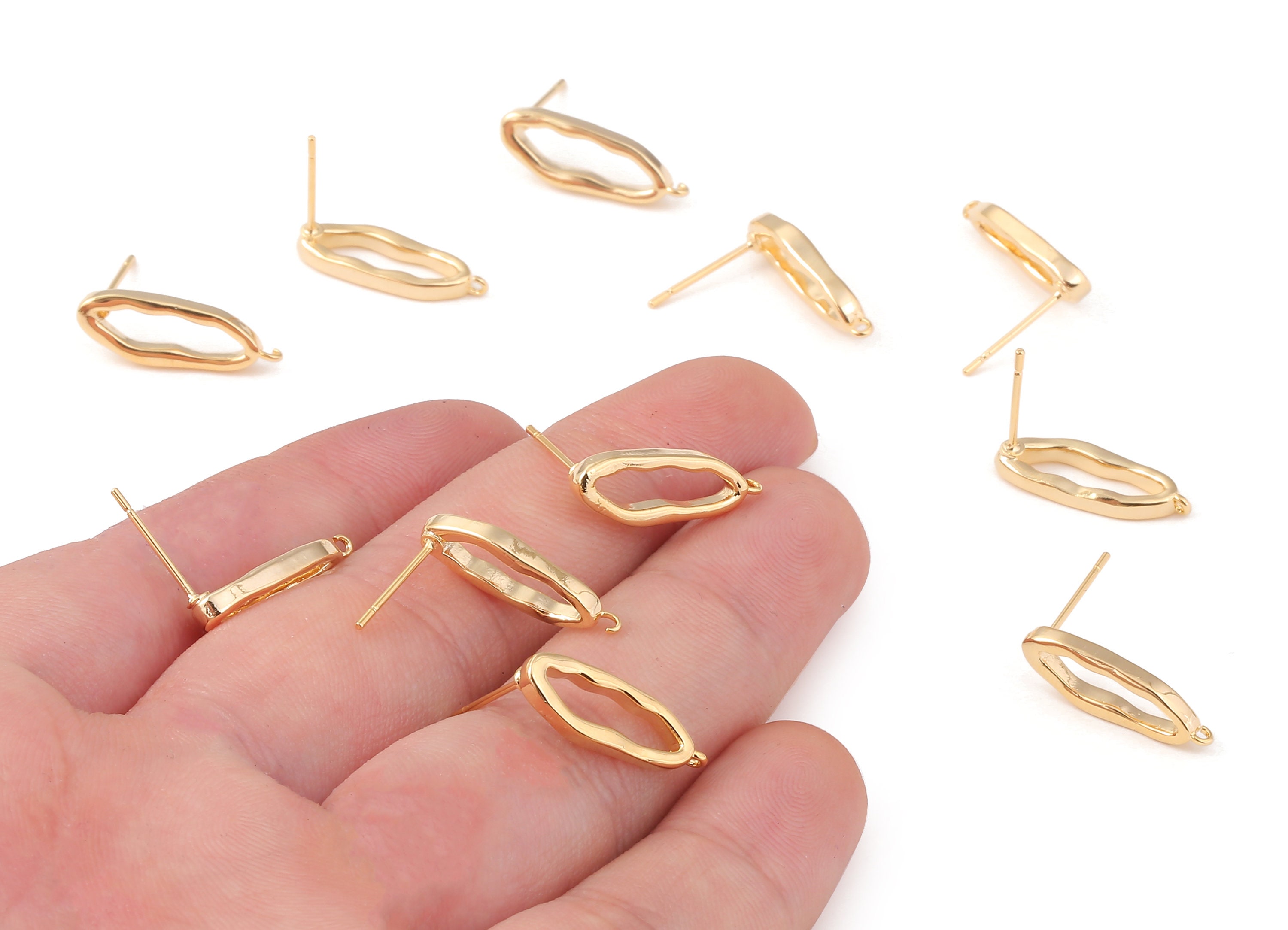Brass Oval Earing Post Brass Oval Earring Stud 18K Real - Etsy