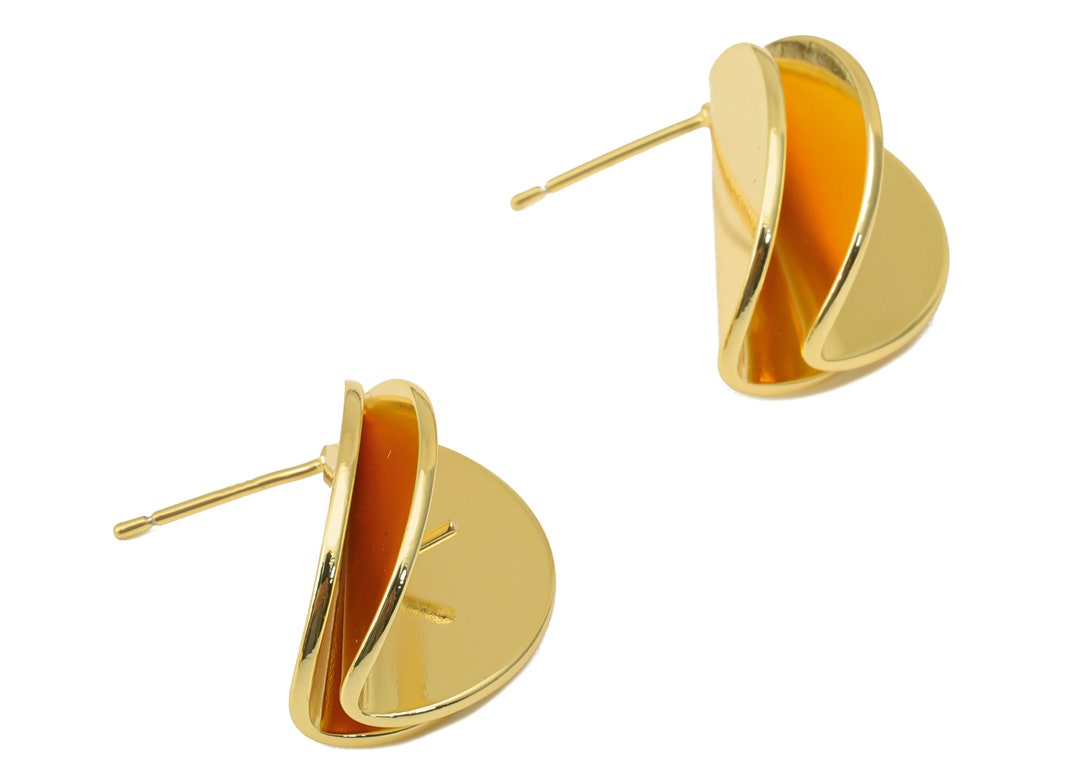 Brass Half Round Earring Stud - Fold Circle Earring Post - Bent Double ...
