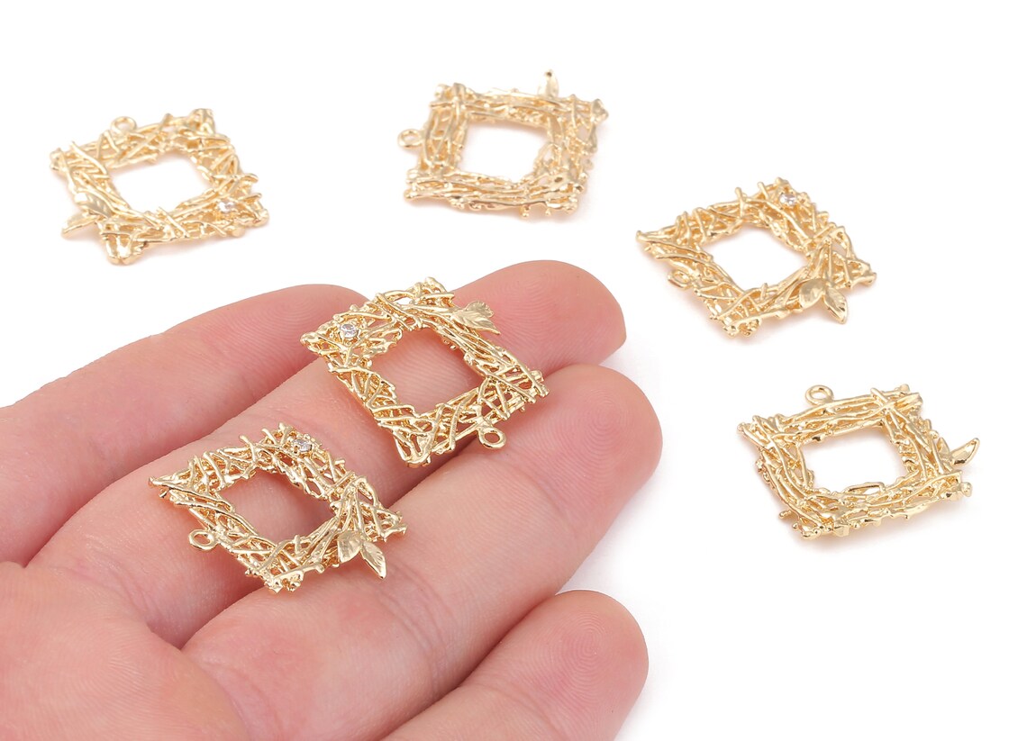 Brass Square Charms Zircon Square Pendant 18K Real Gold - Etsy