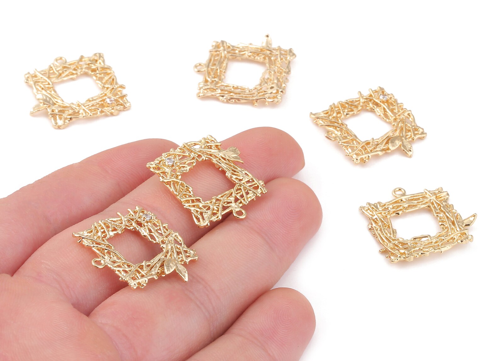 Brass Square Charms - Zircon Square Pendant - 18K Real Gold Plated ...