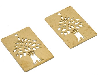 4 Pcs Raw Brass Laser Cut Tree Charms, Heart Tree Pendant Charms, Raw ...