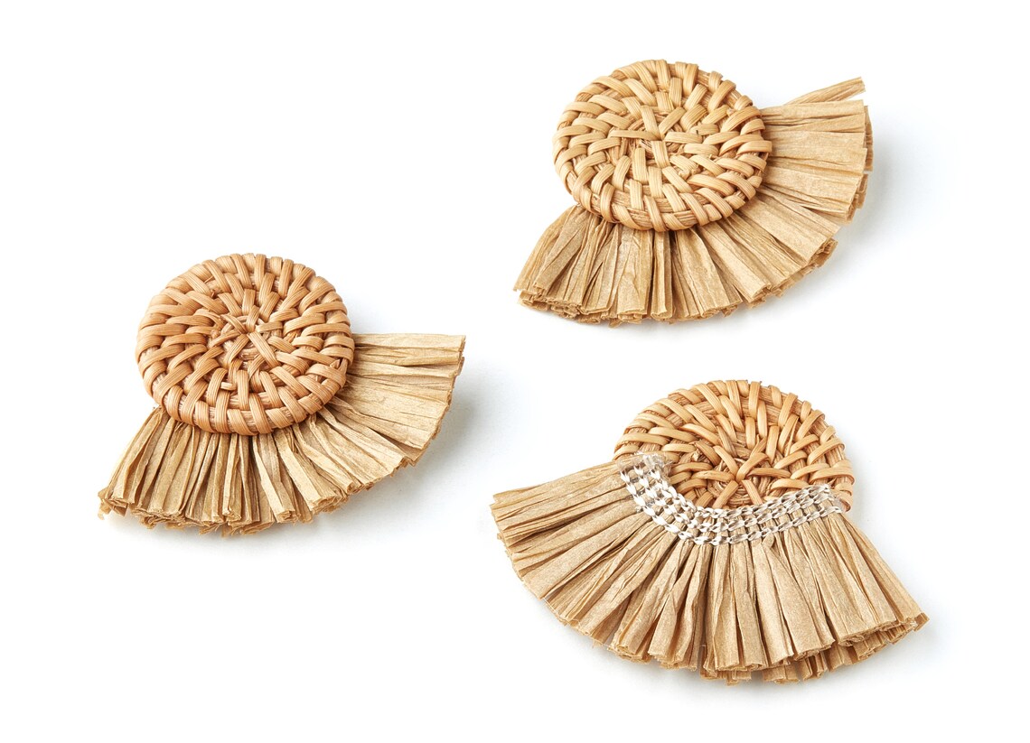 Handwoven Rattan With Raffia Tassels Charms Coin Shaped - Etsy