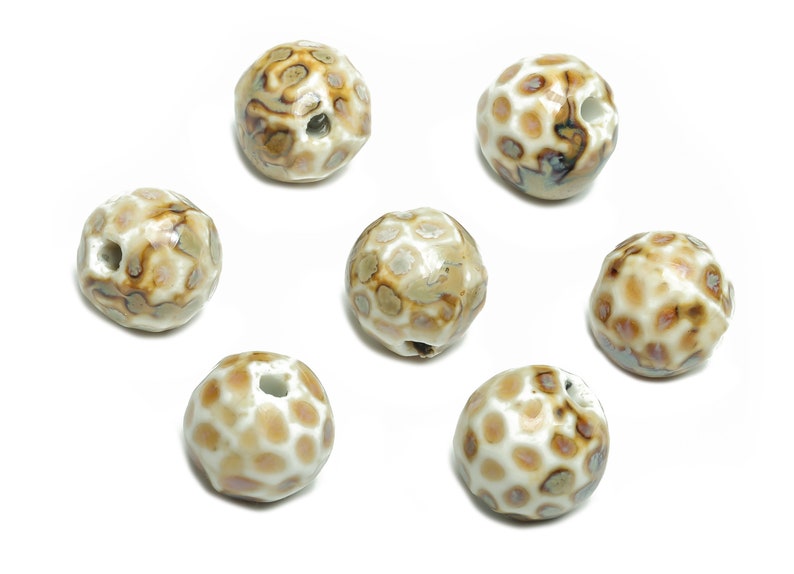Glazed Ceramic Ball Beads - Carved Shaped Ball Beads - Handmade Beads ...