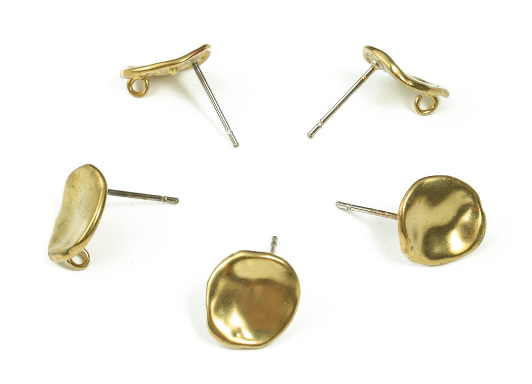 Brass Round Earring Stud With Loop - Raw Brass Round Stud Earring Post ...
