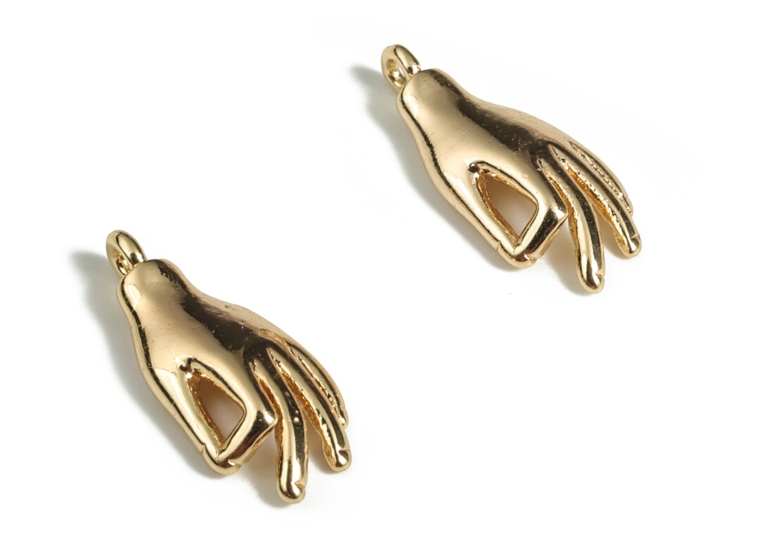 Gold Hand Charm - Brass Hand Earring Charms - Hand Pendant - 18K Real ...