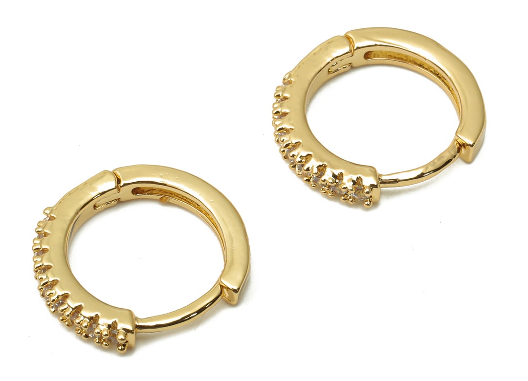 Brass Round Clasps Earrings With Zircon - Zigzag Hoop Clasps - Huggie ...