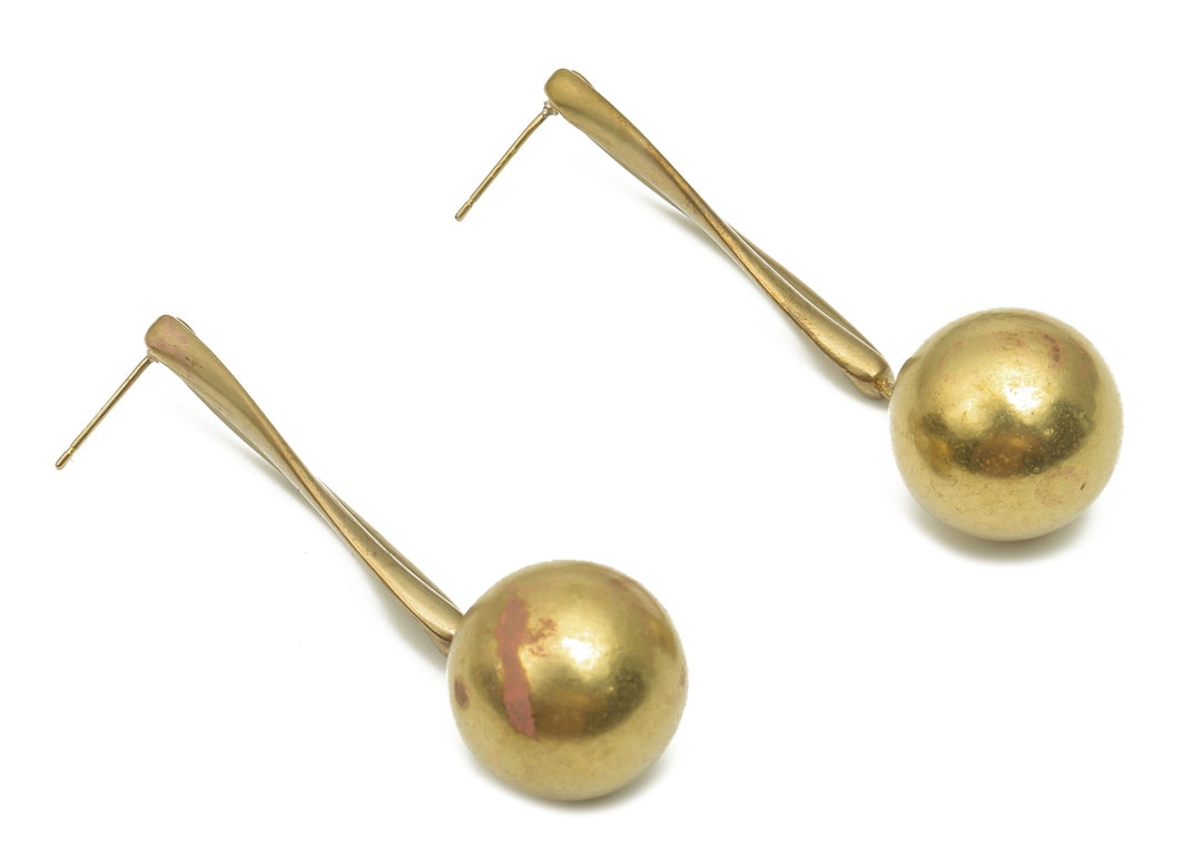 Brass Earring Stud - Raw Brass Round Huge Hanging Ball Earring Stud ...