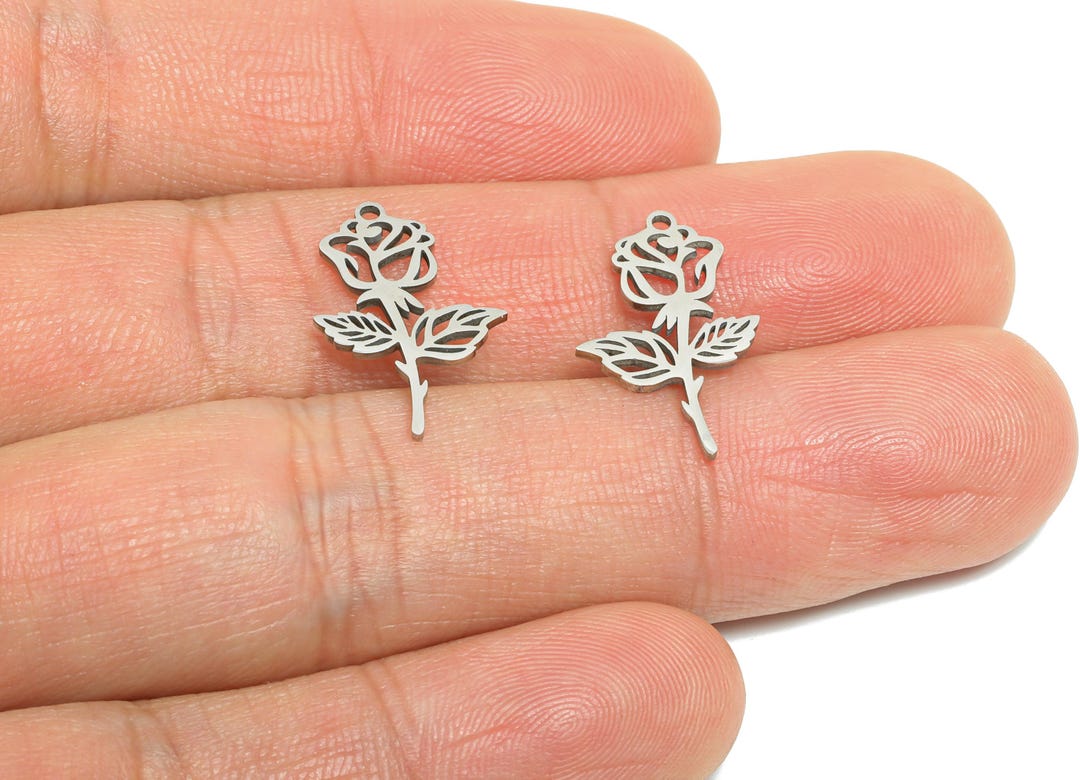 Stainless Steel Rose Charm - Stainless Steel Floral Charm - Dainty ...