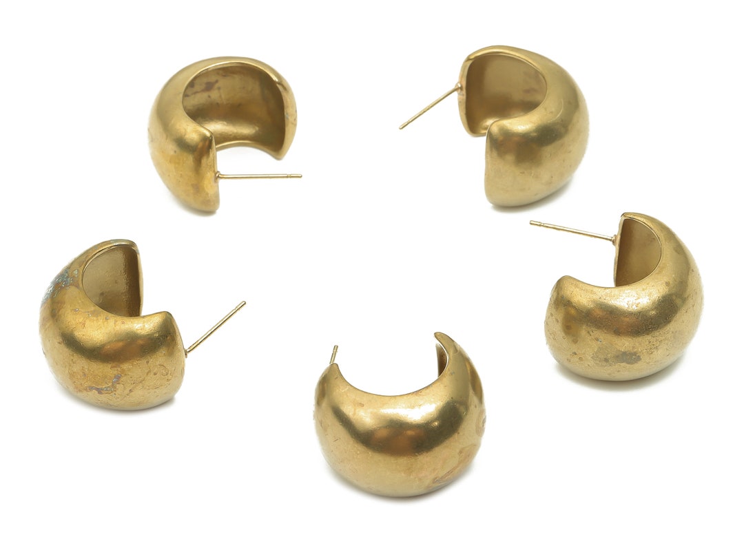 Brass Crescent Earring Studs - Raw Brass C Earring Post - Open Thick ...