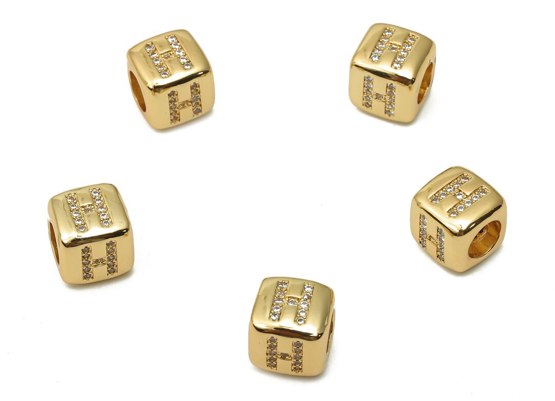 Alphabet Cube Letter Bead H With Zircon - Brass Initial H Bead Bracelet ...