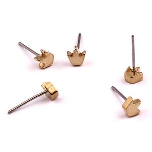Crown Stud - Raw Brass Crown Pad - Stainless Steel Earring Posts - Ear ...