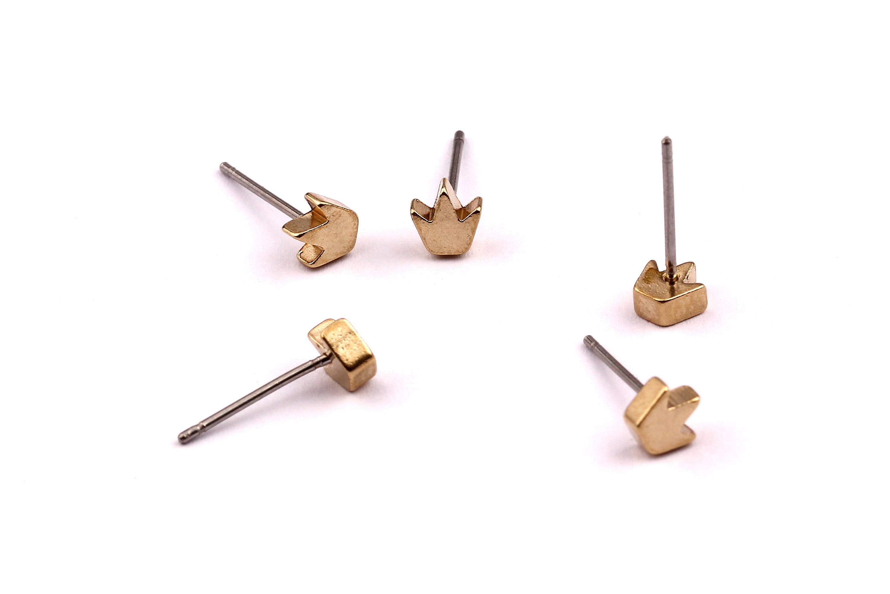 Crown Stud Raw Brass Crown Pad Stainless Steel Earring - Etsy