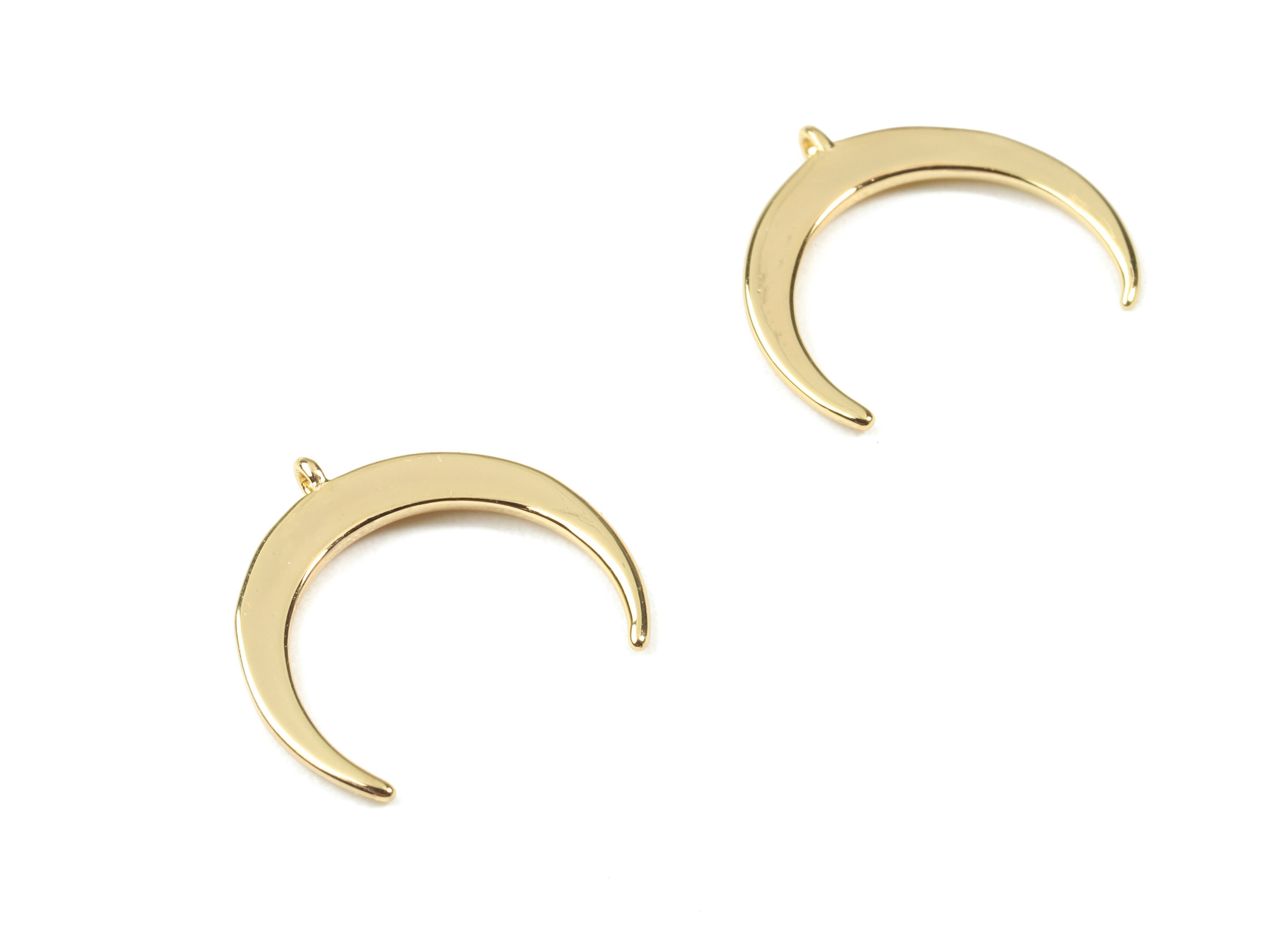 Brass Crescent Earring Charms - Gold Moon Pendant - 18K Real Brass Crescent Earring Charms - Gold Moon Pendant - 18K Real