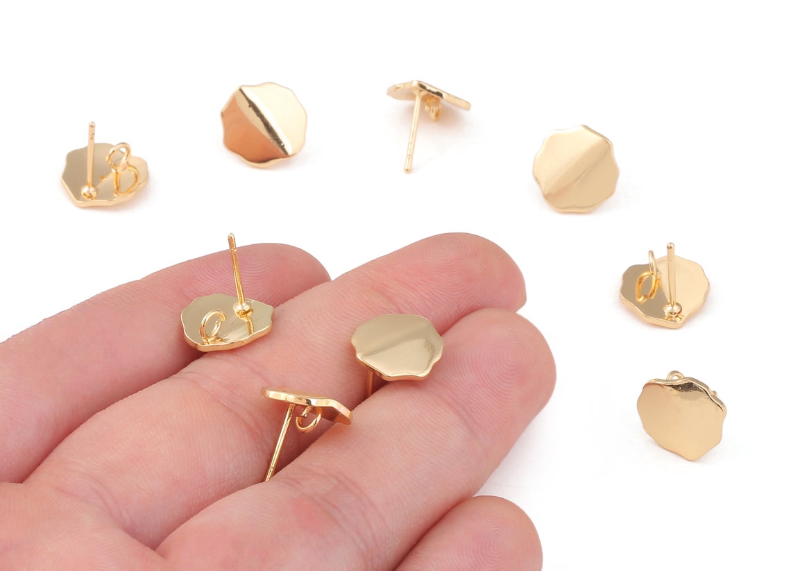 Brass Round Earring Posts - Brass Round Earring Stud - 18K Real Gold ...