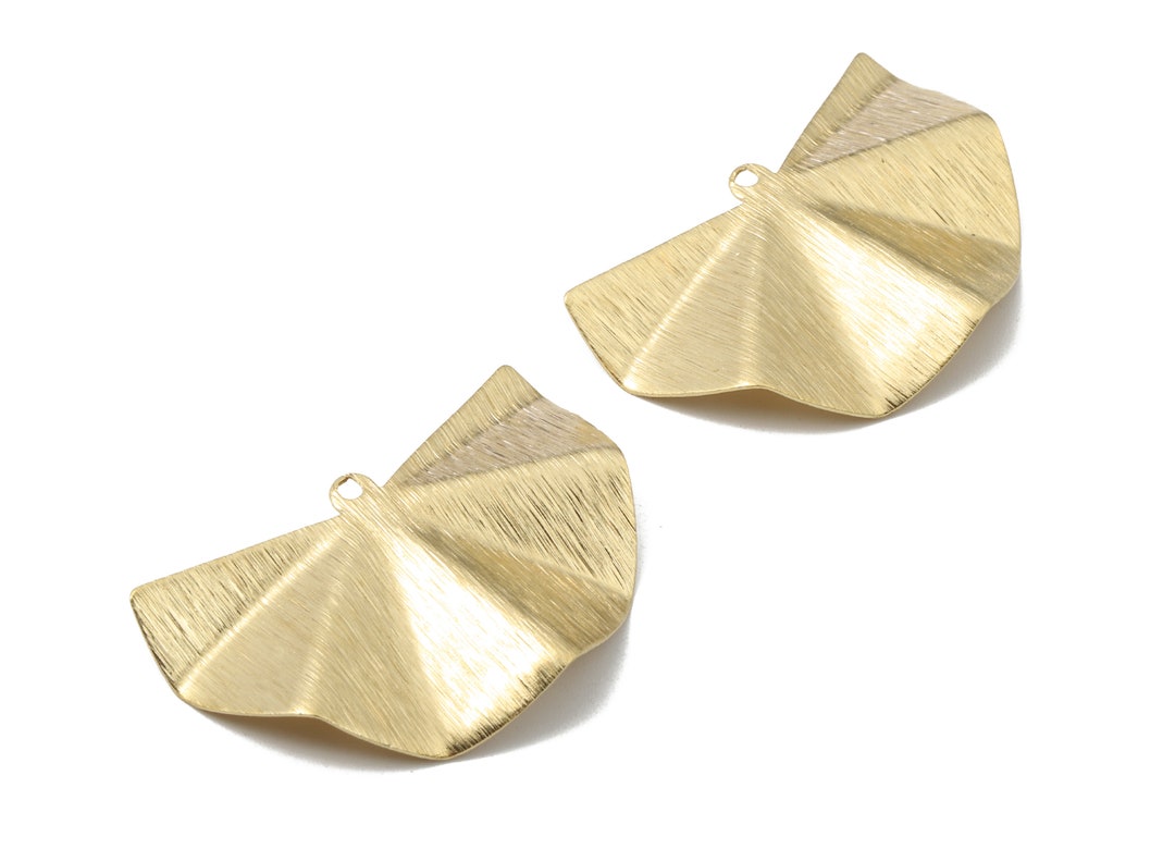 Brass Wavy Texture Fan Charms - Raw Brass Wavy Fan Earrings and Pendant ...