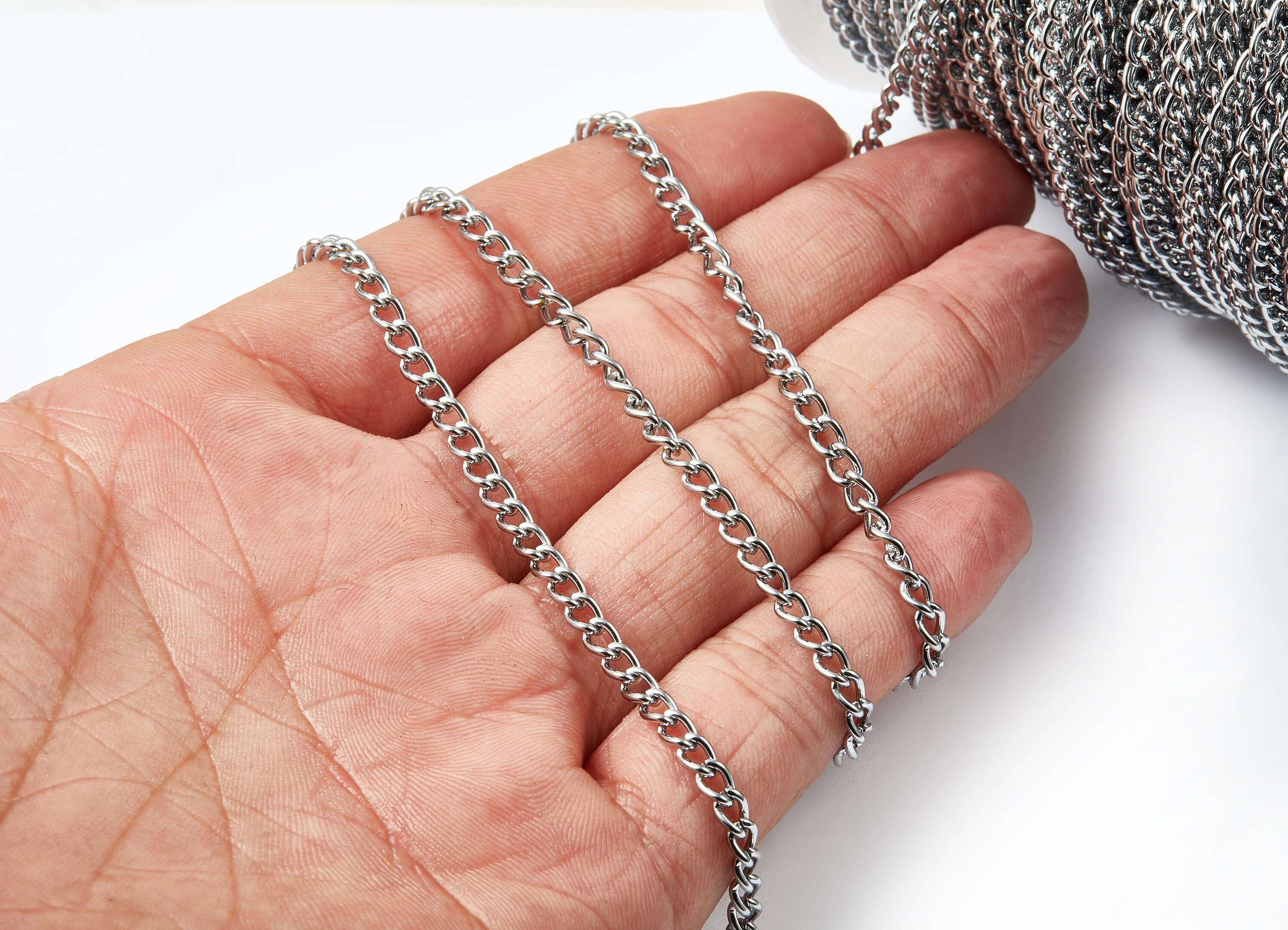 Curb Chain Iron Military Chain Silver Tone Plated - Etsy