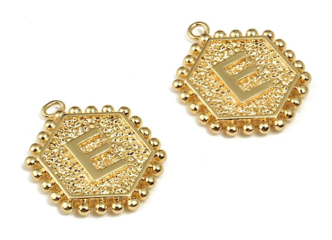 Brass Hexagon Letter E Charms - Alphabet Pendant Charm - 18K Shiny Gold ...