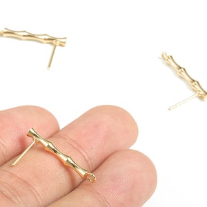 Brass Stem Earring Stud - Brass Stem Earring Post With Loop - 18K Real ...