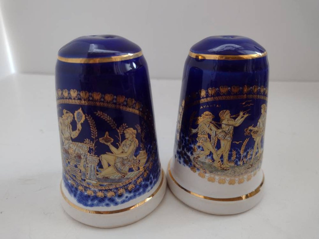 Vintage Salt and Pepper Shakers.cobalt Blue,gold ,greek Mythology Scene ...