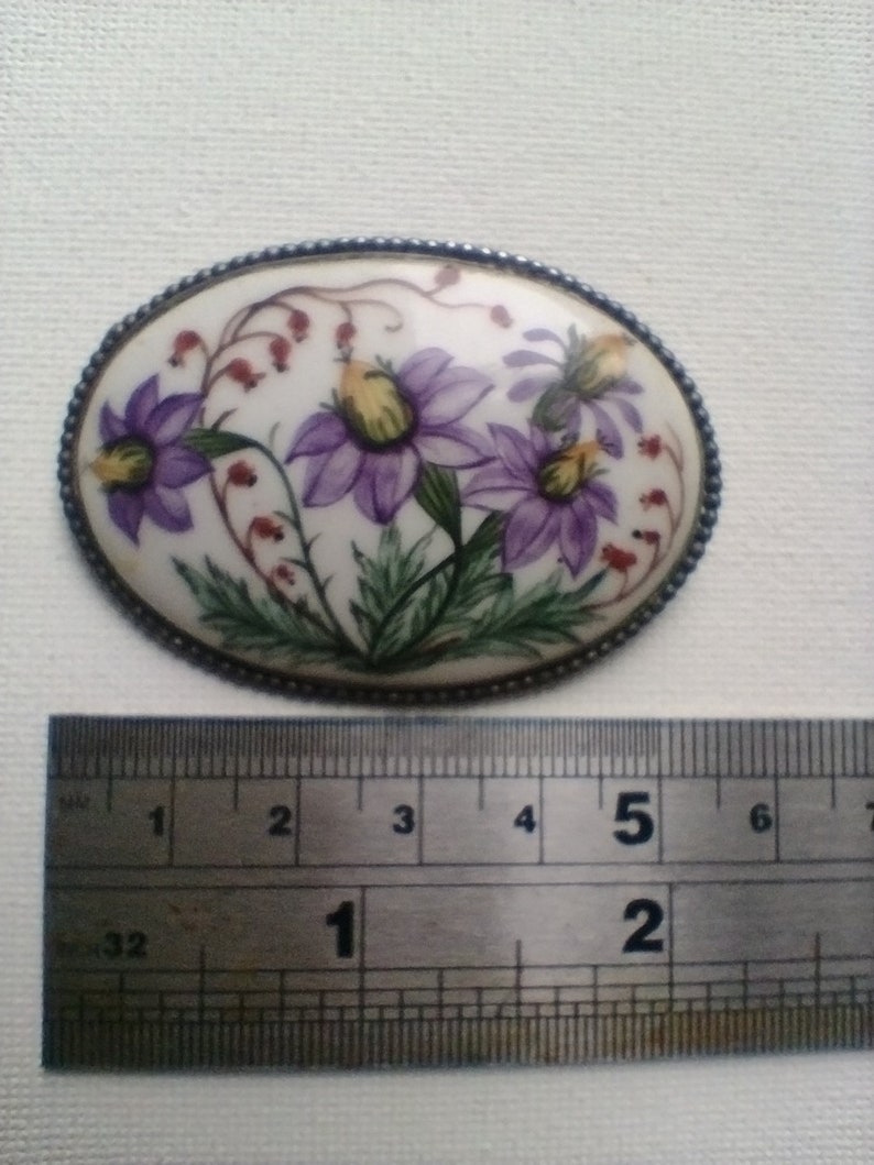 Vintage Sterling Silver Porcelain Ceramic Broochpurple Red - Etsy