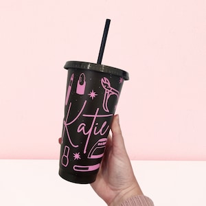 Personalised Black Glitter 24oz Reusable Cup With Straw: Nail ...