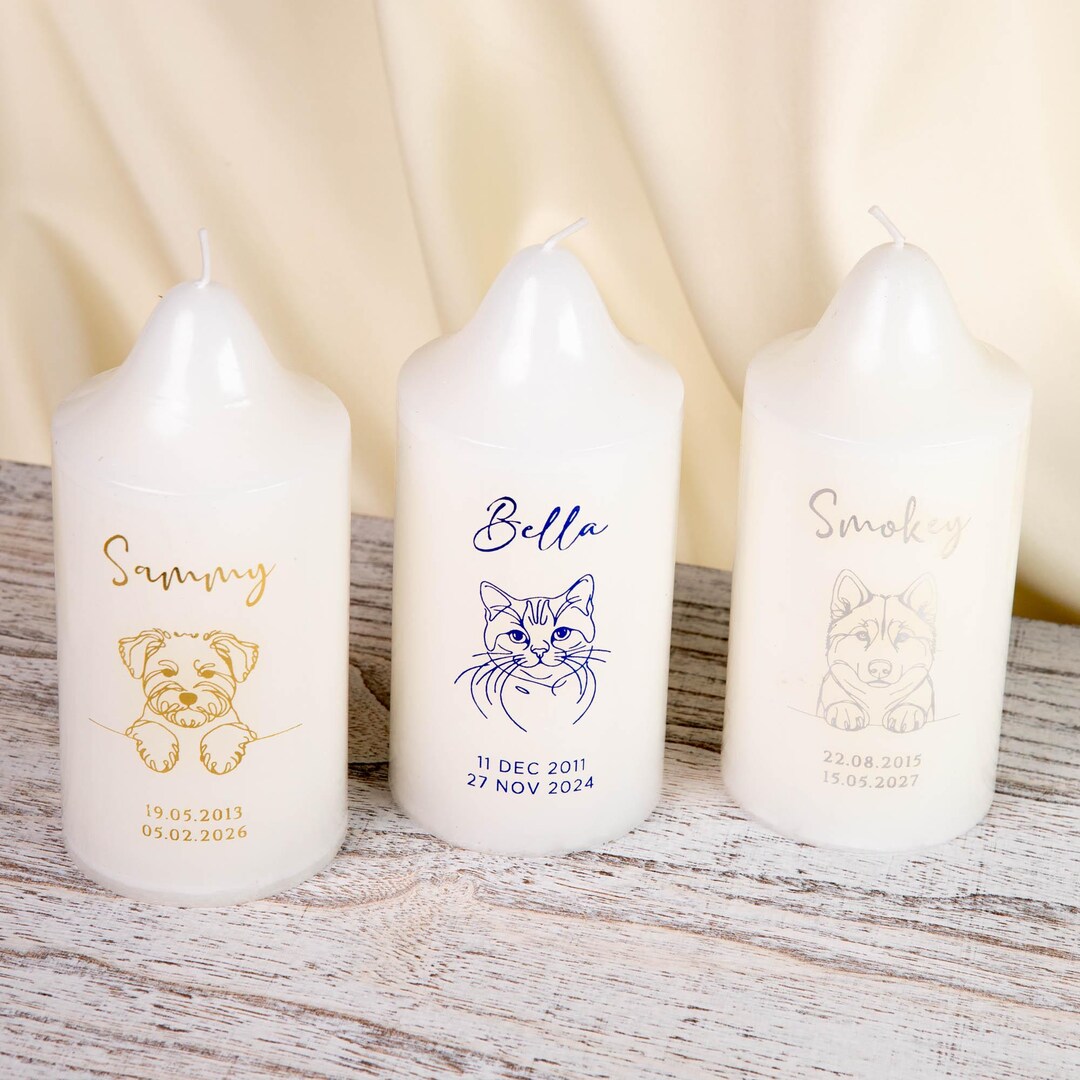 Personalised Pet Memorial Candles in Gold Foil. Custom Keepsake Pet ...