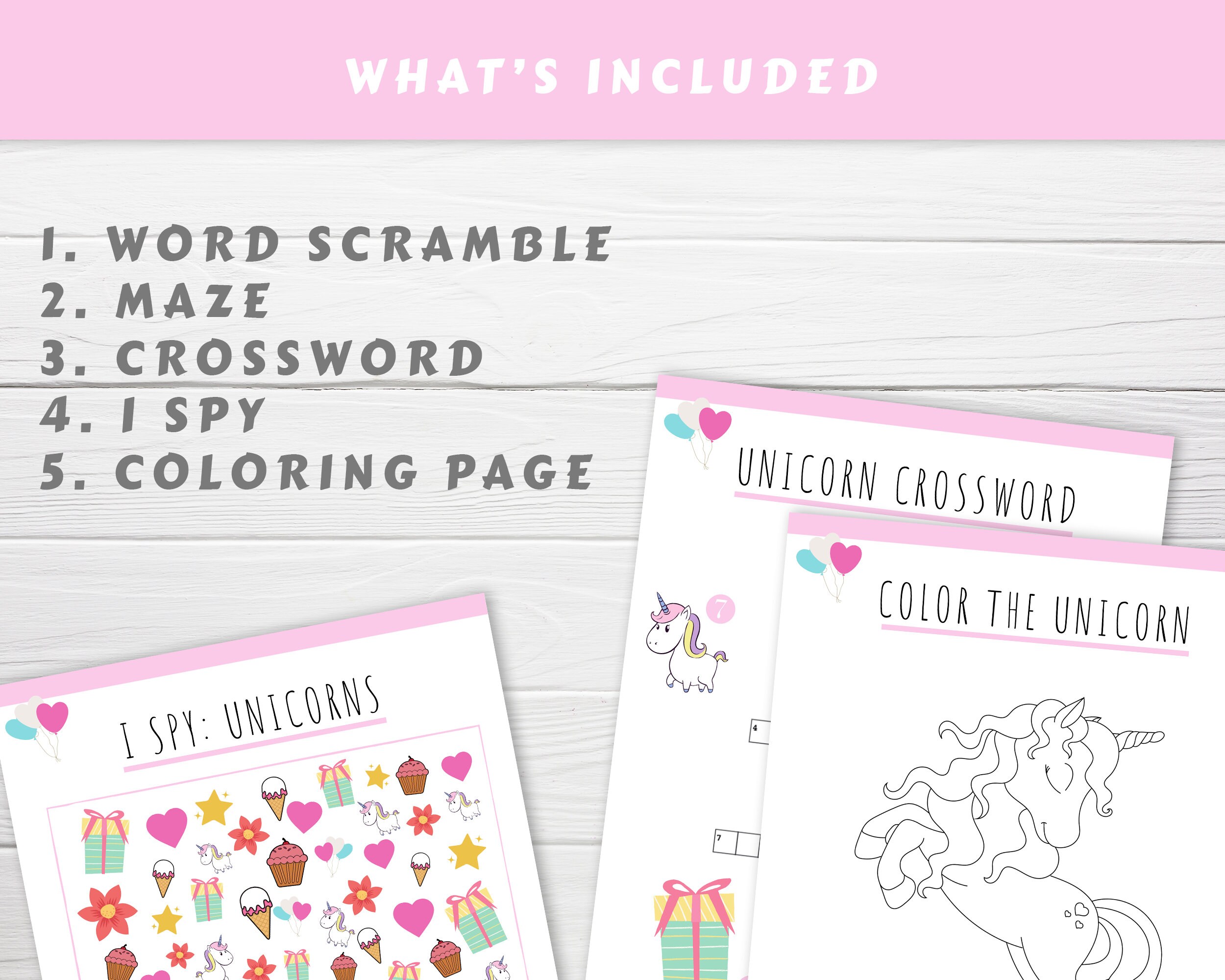 Printable Games for Kids 5 Unicorn activity sheets | Etsy