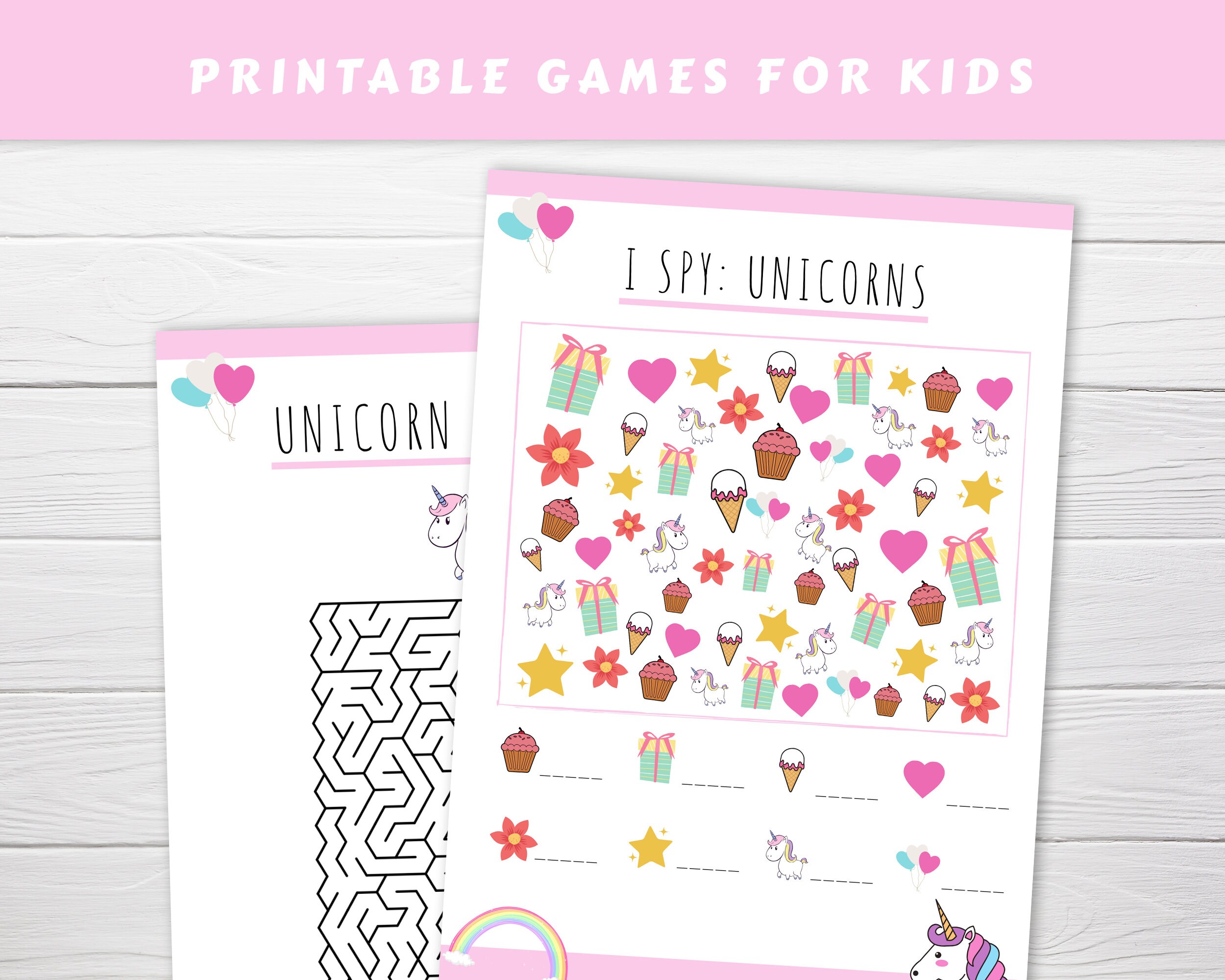 Printable Games for Kids - 5 Unicorn Activity Sheets - Etsy