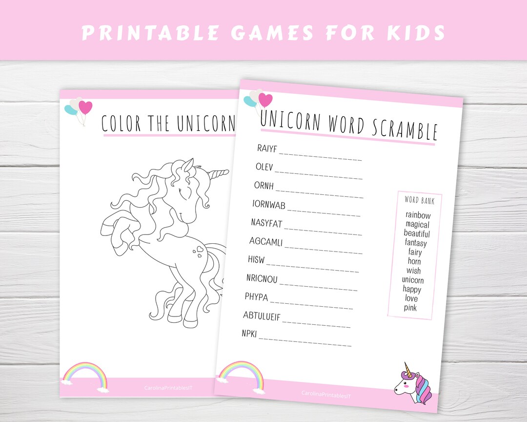 Printable Games for Kids - 5 Unicorn Activity Sheets - Etsy
