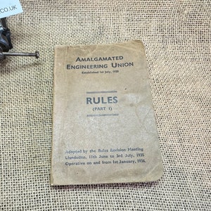 Vintage Book - Amalgamated Engineering Union Rules Part 1 1935 Print - Etsy