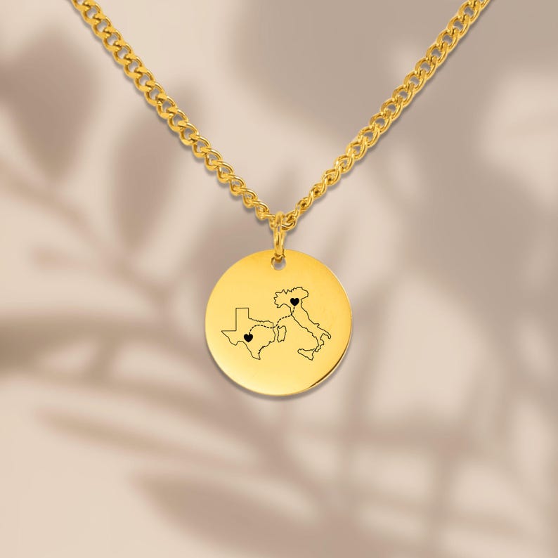Engraved Map Cuban Coin Necklace: Long Distance Gift - Etsy