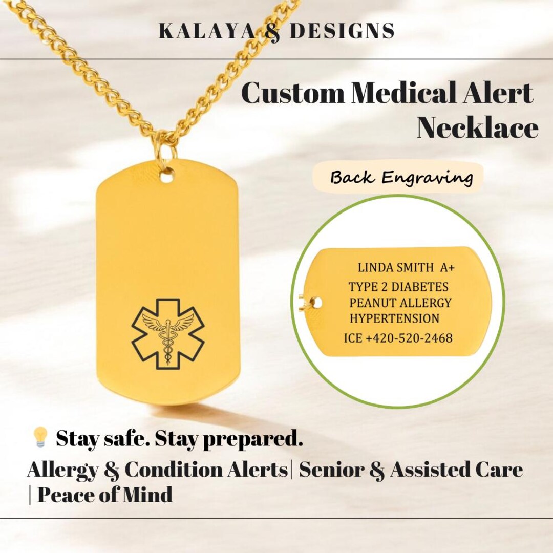 Custom Life Saving Medical Alert Necklace | Personalized Emergency ID ...