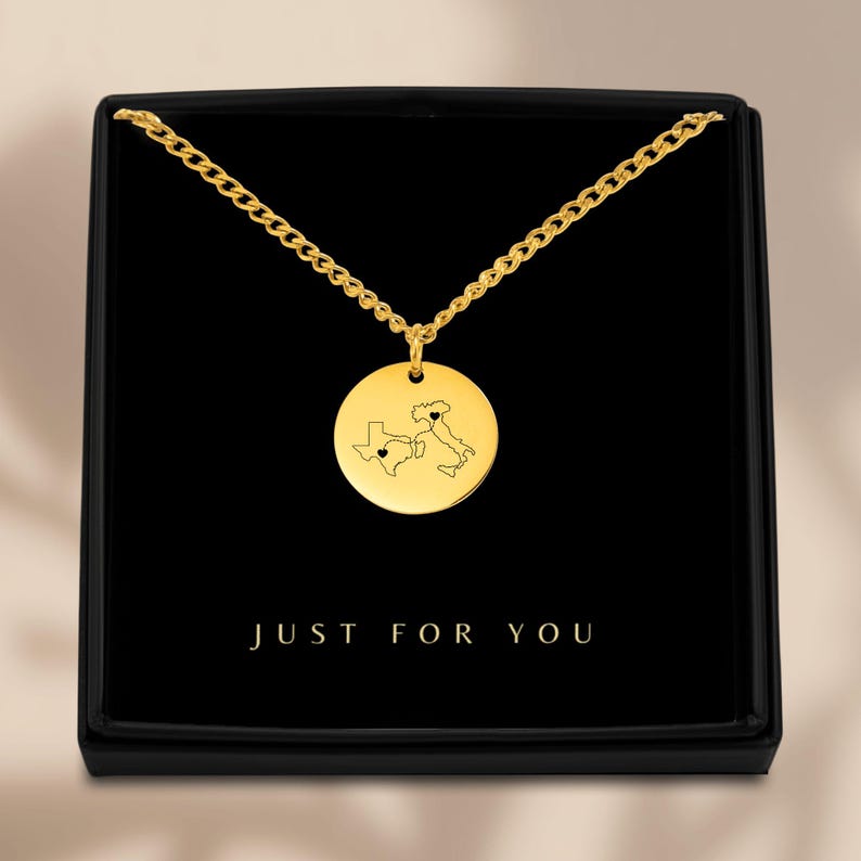 Engraved Map Cuban Coin Necklace: Long Distance Gift - Etsy