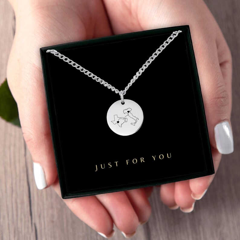 Engraved Map Cuban Coin Necklace: Long Distance Gift - Etsy