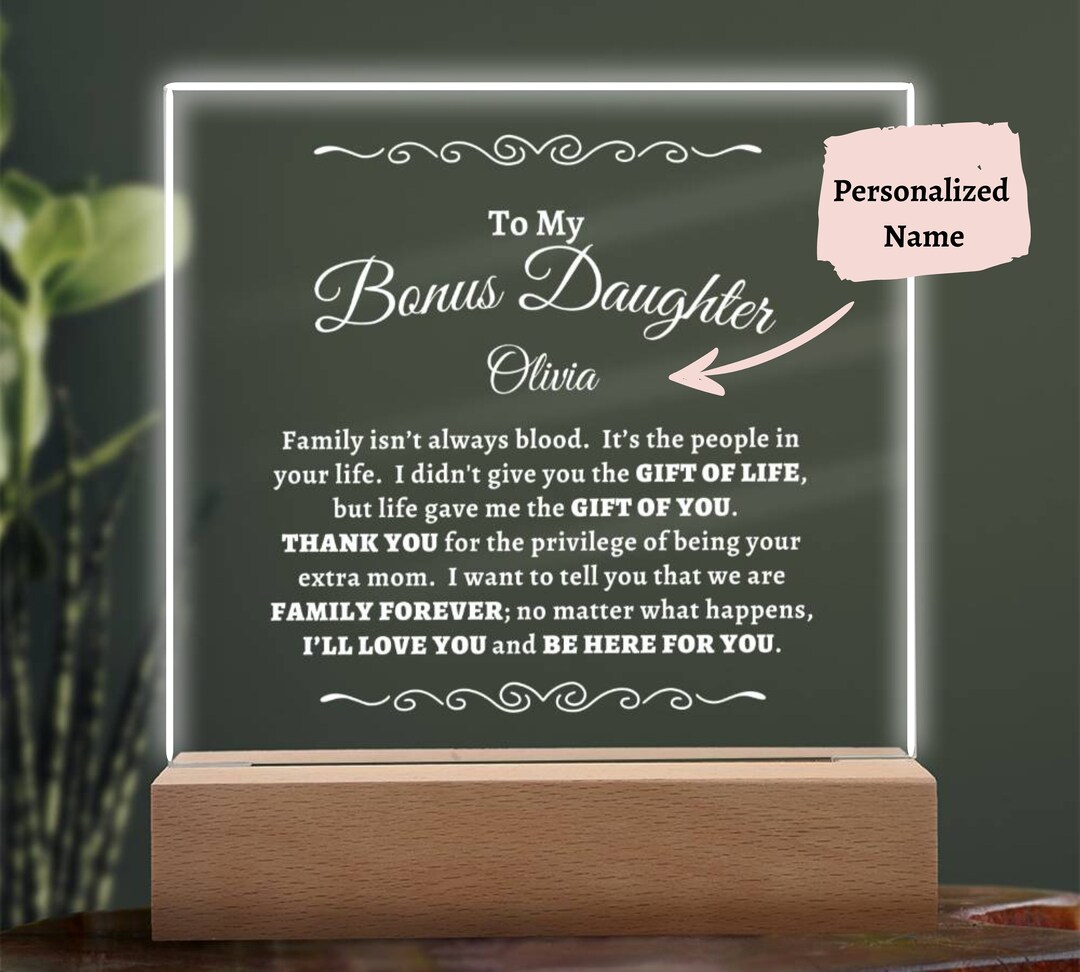 Personalized Bonus Daughter Acrylic Plaque With Wood Base - Etsy