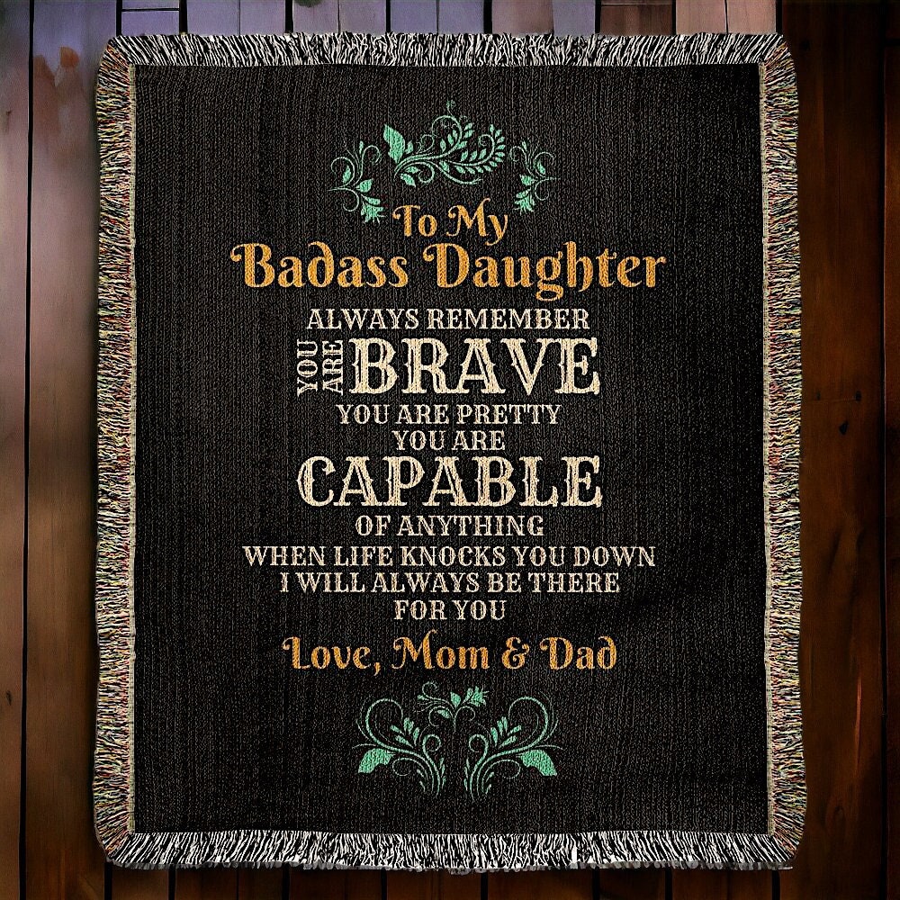 Badass Daughter Blanket: Woven Cotton Throw, Gift From Mom - Etsy