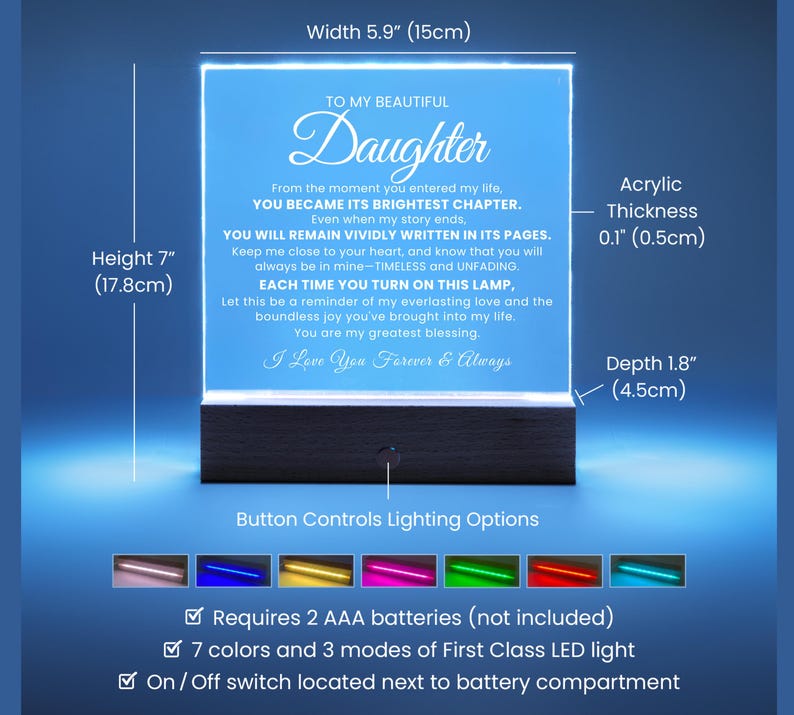 Personalized Daughter LED Lamp: Heartfelt Message Keepsake - Etsy