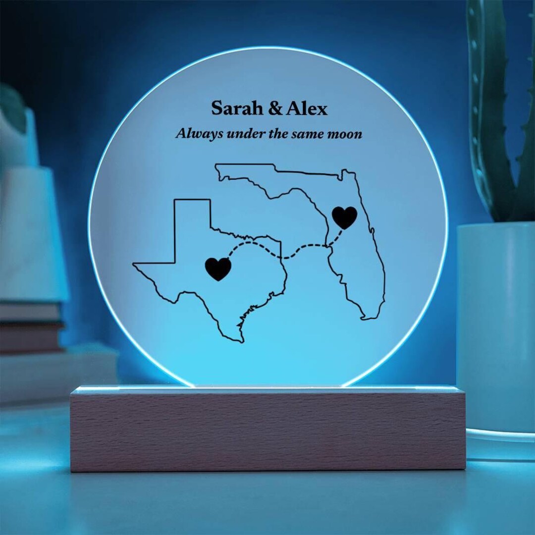 Personalized Long Distance LED Lamp: Two State Map Nightlight - Etsy