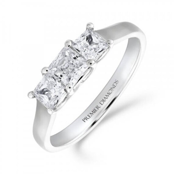 Elegant 3 stone princess cut diamond trilogy ring with | Etsy