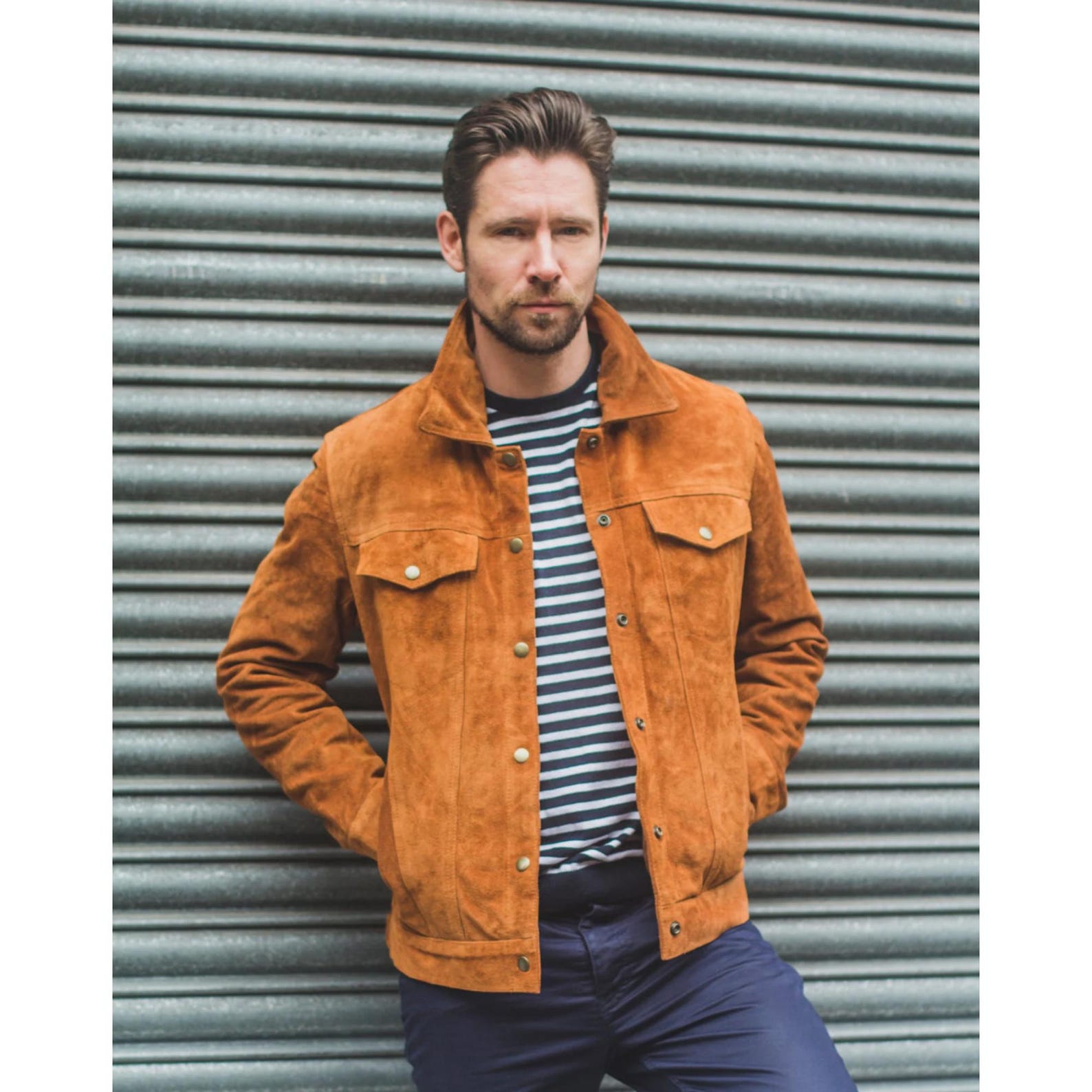 Tan Suede Western Trucker Jacket, Men's Trucker Sured Leather Jacket ...