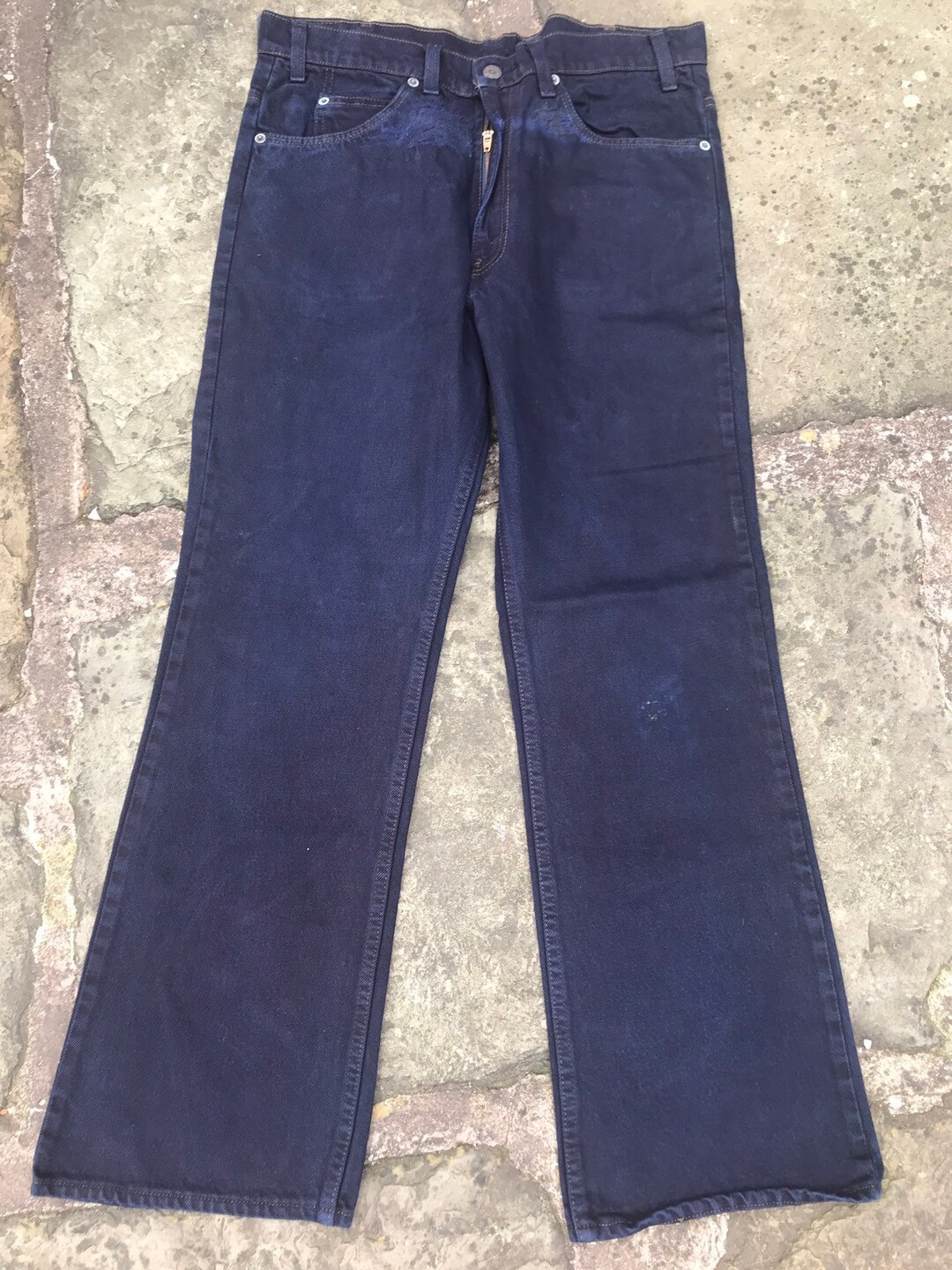 Vtg 70s ”levi Boot Cut Flares -orange Tab ,over Dyed Dark Blue 34”x29 ...
