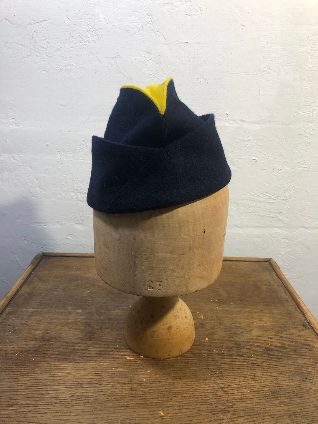 WW11 French Wool Side Cap Navy Blue With Yellow Trim - Etsy