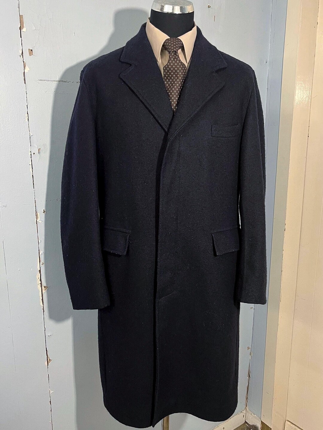 Vtg (rare) Navy Blue Gents Cromby Overcoat- Wool Mix - “aqua-mer” Made in England Reg - Etsy