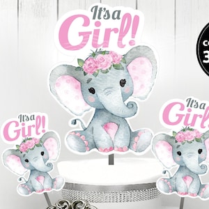 Pink Elephant Centrepiece With Floral Hairband for Baby Girl Shower in ...