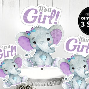 Purple Teal Girl Elephant Clip Art Centrepiece for Baby | Etsy