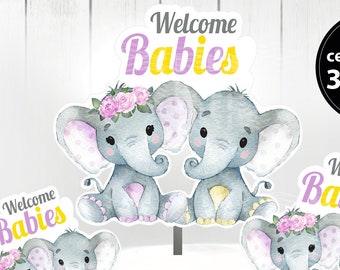 Twin Elephants Centrepiece with Floral Crown for Baby Girl in | Etsy