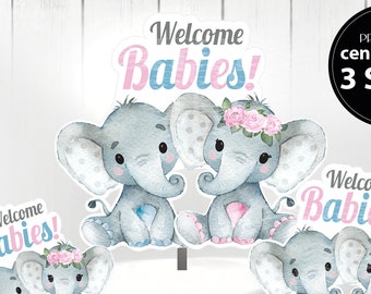 Twin Elephants Centrepiece with Floral Crown for Baby Girl in | Etsy